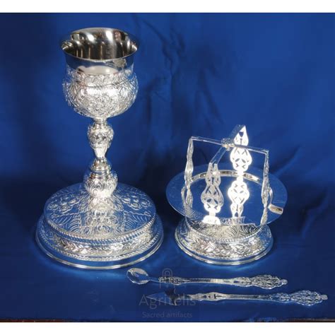 Chalice Set Cup Spear Spoon Disk Solid Silver Carved Handmade