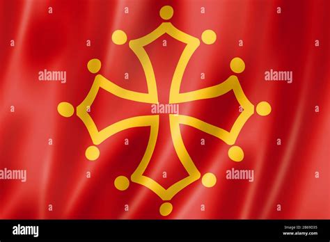 Midi Pyrenees Region Flag France Waving Banner Collection 3d