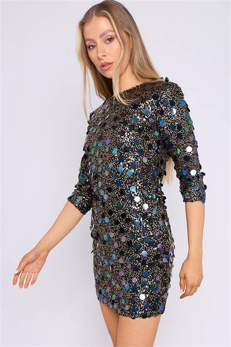 Black Silver Sequin Mini Dress Aftershock London