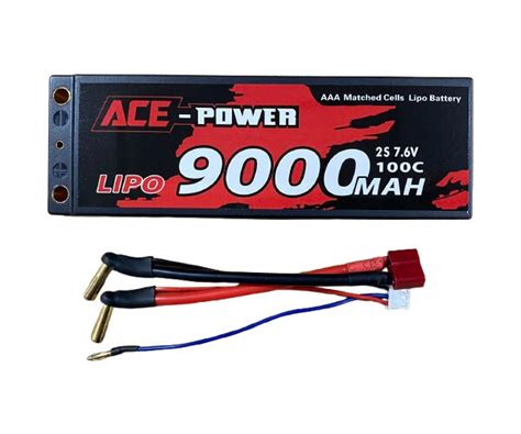 Ace Power 2s 74v 9000mah 100c Lipo Battery Hard Case Shorty W Deans