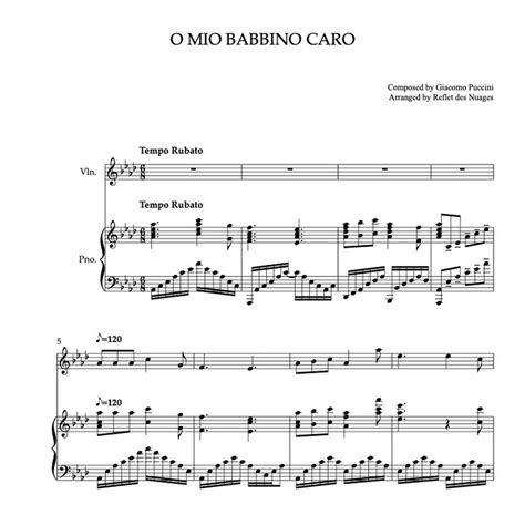 Duet Sheet Music O Mio Babbino Caro Violin And Piano Chamber