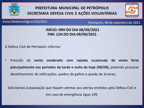 Defesa Civil Alerta Para A Ocorrência De Ventos Fortes Em Petrópolis