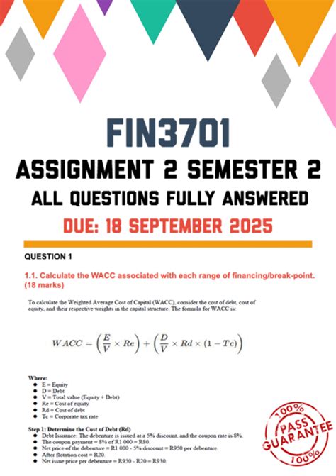 Fin3701 Assignment 2 Semester 2 2025 Step By Step Calculations