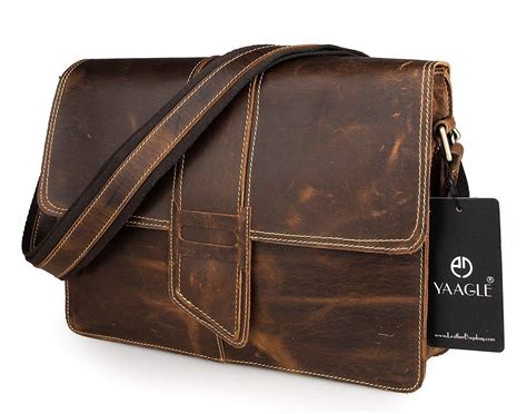 Yaagle Mens Genuine Cowhide Leather Briefcase Shoulder Cross Body