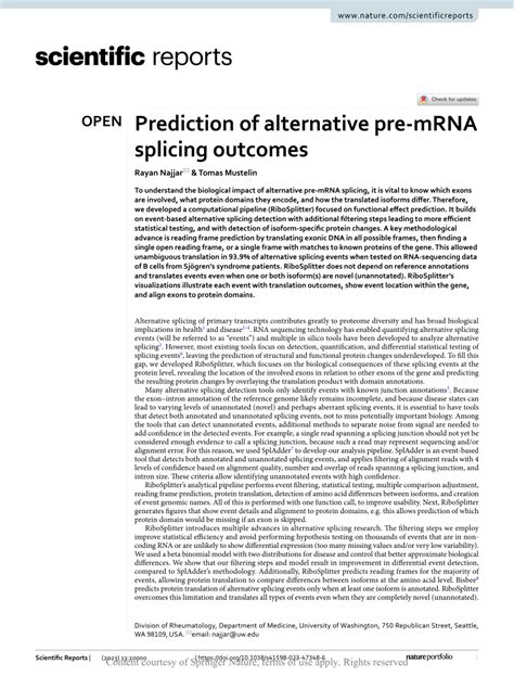 Pdf Prediction Of Alternative Pre Mrna Splicing Outcomes