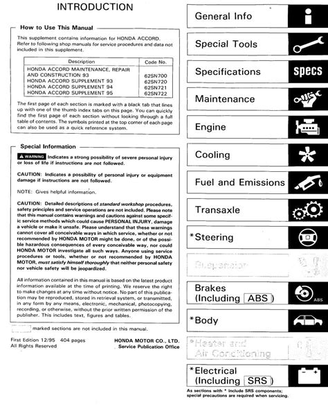 Honda Accord 1996 Service Repair Manual Diy And Guides