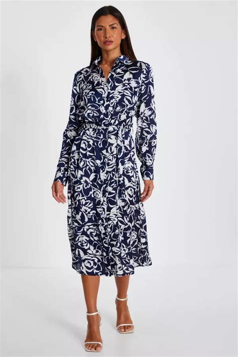 Navy Paisley Print Shirt Midi Dress Quiz Clothing