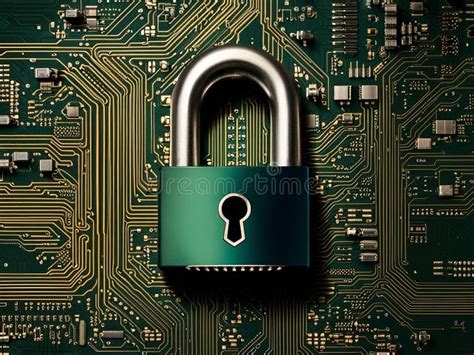Cybersecurity Concept Depicting A Padlock On Top Of A Microchip Board Stock Illustration