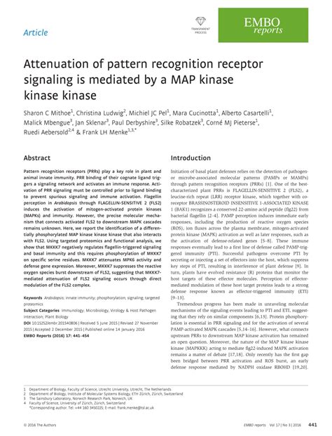 Pdf Attenuation Of Pattern Recognition Receptor Signaling Is Mediated