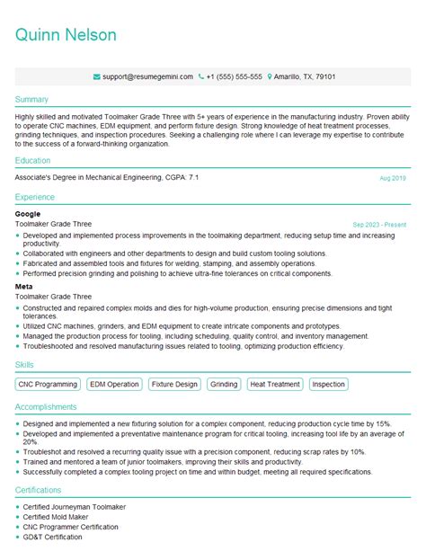 Top 10 Questions For Toolmaker Grade Three Interview Resumegemini Online Resume Builder