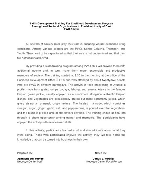 Skills Development Training For Livelihood Development Program Pwd