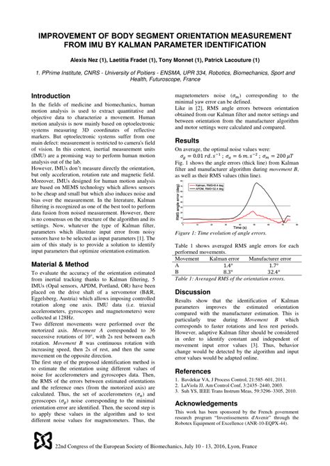 Pdf Improvement Of Body Segment Orientation Estimation From Imu By