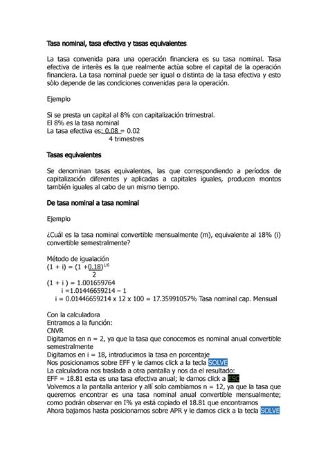 Tasa Nominal Tasa Efectiva Y Tasas Equivalentes La Tasa Convenida