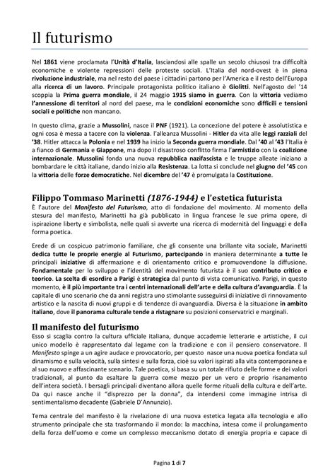 Riassunto Capitolo Futurismo Docsity