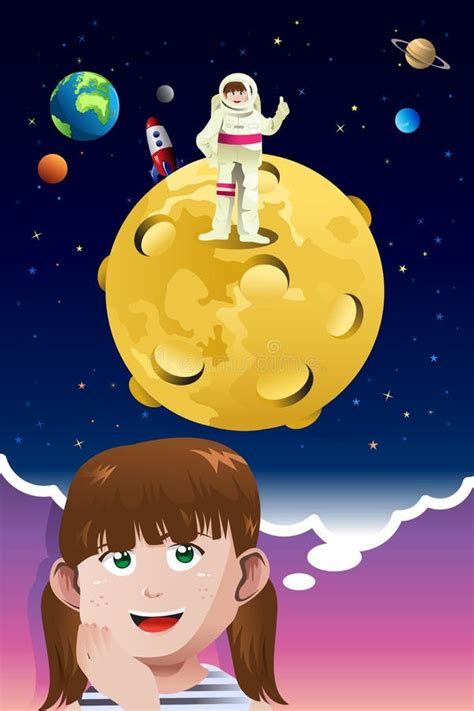 La Muchacha Y El Muchacho Del Astronauta Se Sienta En La Luna