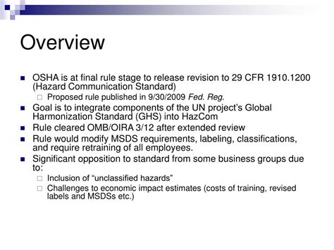 Ppt Global Harmonization System Impact On Oshas Hazard