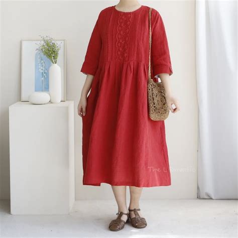 멜로즈 7부 린넨 원피스 레아린넨