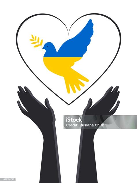 흰색 배경에 평화를 위한 투쟁에서 마음과 우크라이나 사람들의 손에 평화의 비둘기와 수직 포스터 우크라이나평화 벡터 개념에 대한 스톡 벡터 아트 및 기타 이미지 Istock
