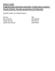 Tensile Testing Lab Semester 1 Lab Report 1 Docx MECH 1280
