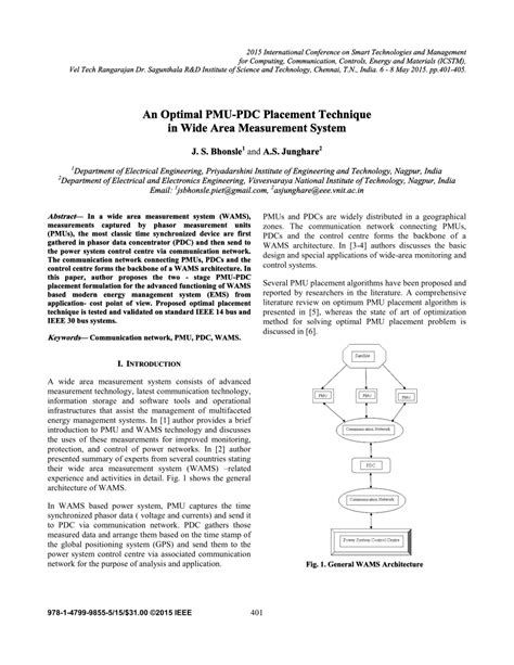 Pdf An Optimal Pmu Pdc Placement Technique In Wide Area Measurement