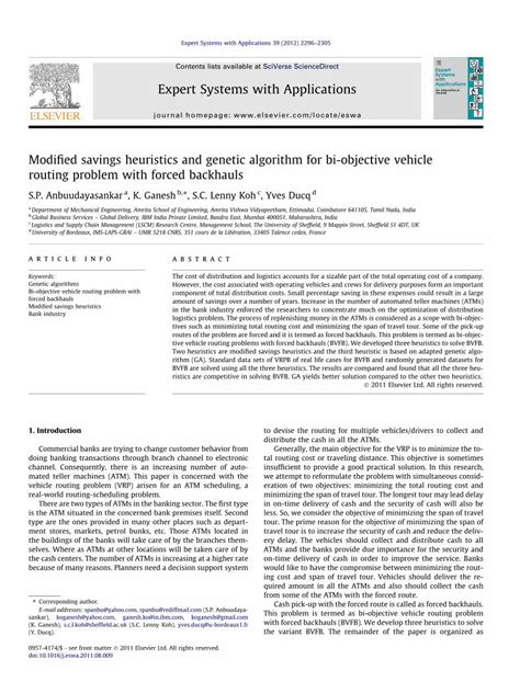 Pdf Modified Savings Heuristics And Genetic Algorithm For Bi