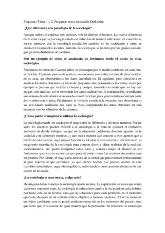 Preguntas Sociologia T1 Y T2 Durkheim Pdf