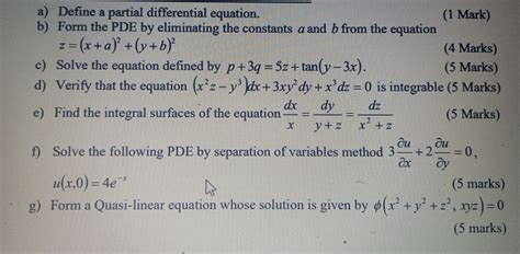 Solved A Define A Partial Differential Equation 1 Mark