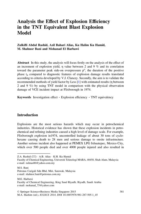 Pdf Analysis The Effect Of Explosion Efficiency In The Tnt Equivalent