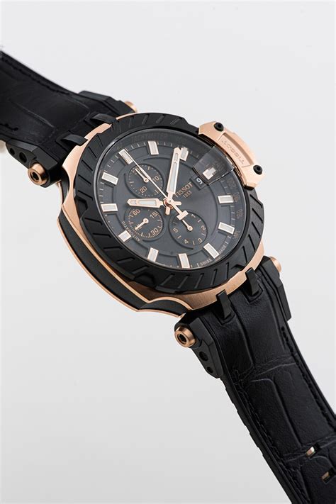 Tissot, Автоматичен часовник с хронограф и кожена каишка, Черен/Бронз ...