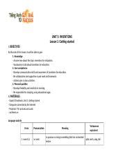 TA10 Unit 5 Docx UNIT 5 INVENTIONS Lesson 1 Getting Started I