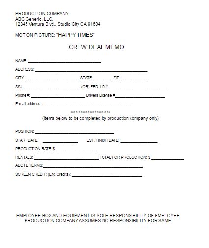 Deal Memo Template Free Word Templates