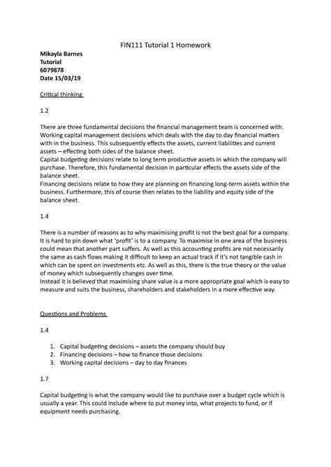 fin111 tutorial 1 homework fin111 tutorial 1 homework mikayla barnes