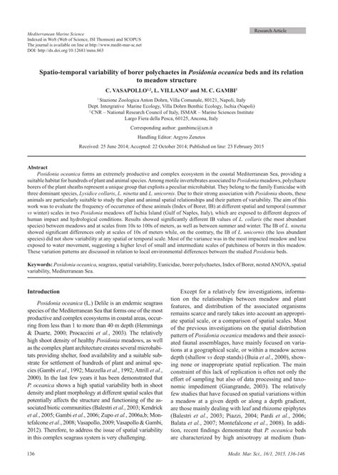 Pdf Spatio Temporal Variability Of Borer Polychaetes In Posidonia Oceanica Beds And Its