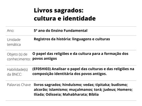 Plano De Aula 5º Ano Livros Sagrados Cultura E Identidade