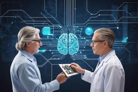 Premium Photo Scientists Comparing Computer Chip And Brain Diagram