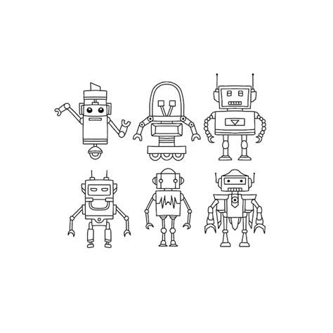 Ensemble De Vecteurs Dillustration De Doodle Dessinés à La Main De Robot Vecteur Premium