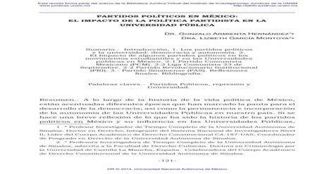 Partidos PolÍticos En MÉxico El Impacto De La Historicojuridicas
