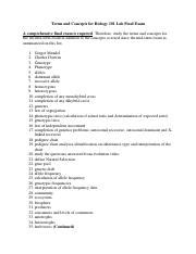 LabReview Final Exam Pdf Terms And Concepts For Biology Lab Final Exam A Comprehensive