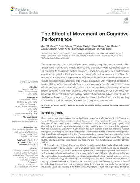 Pdf The Effect Of Movement On Cognitive Performance