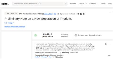 [citation Report] Preliminary Note On A New Separation Of Thorium