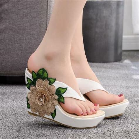 Women Platform Beach Flowers High Heels Wedge Slippers Sandals Shoe