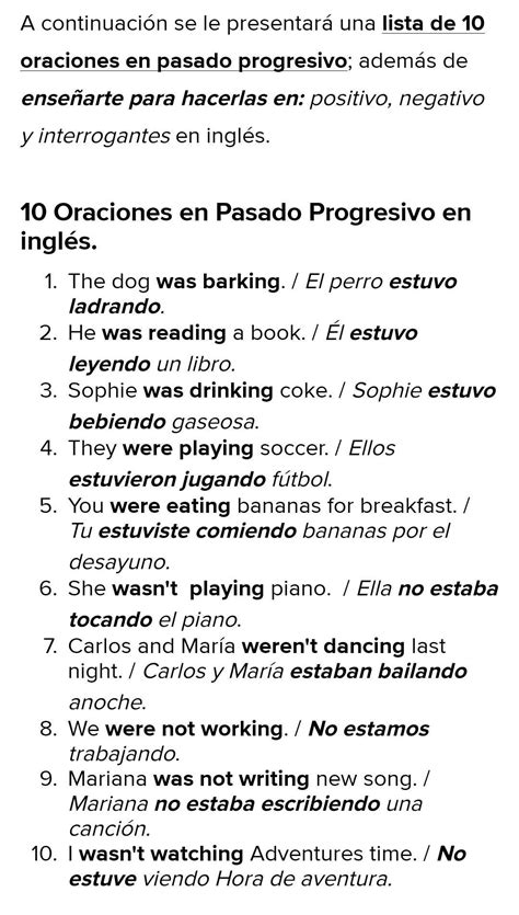 Pasado Progresivo Ejemplos Brainly Lat