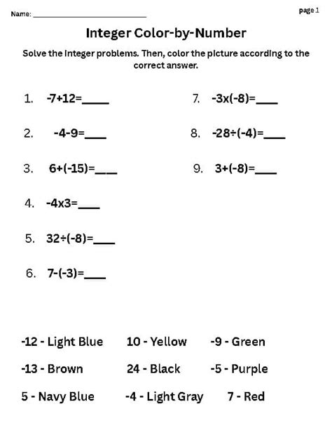 Integer Color By Number Winter Edition By My Lesson Lounge Tpt