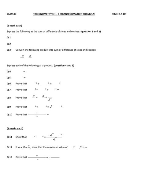 trigonometry chapter 8 transformation formula subjective assignment pdf