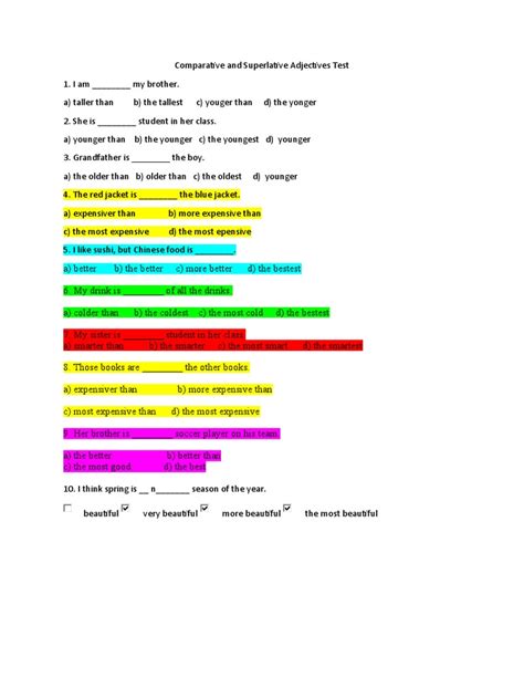 Comparative And Superlative Adjectives Test Pdf