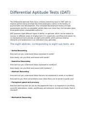Differential Aptitude Tests Informationsheet Differential Aptitude Tests DAT The Differential