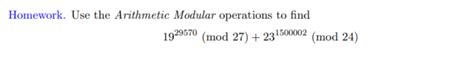 Solved Homework Use The Arithmetic Modular Operations To Chegg