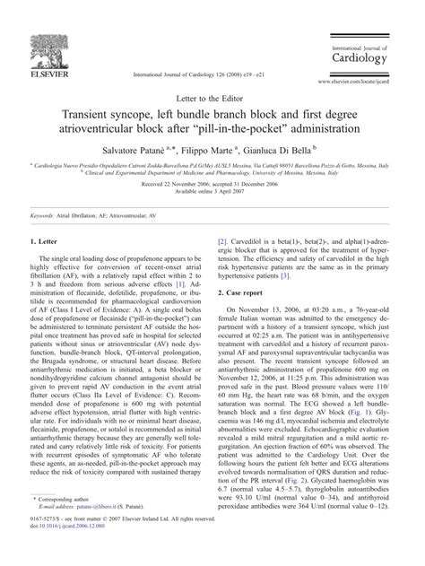 Pdf Transient Syncope Left Bundle Branch Block And First Degree