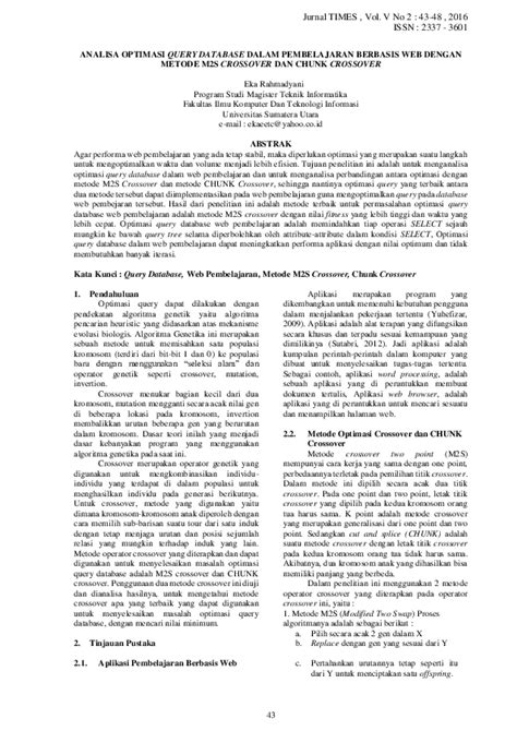 Pdf Analisa Optimasi Query Database Dalam Pembelajaran Berbasis Web Dengan Metode M2s