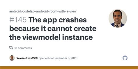 the app crashes because it cannot create the viewmodel instance · issue
